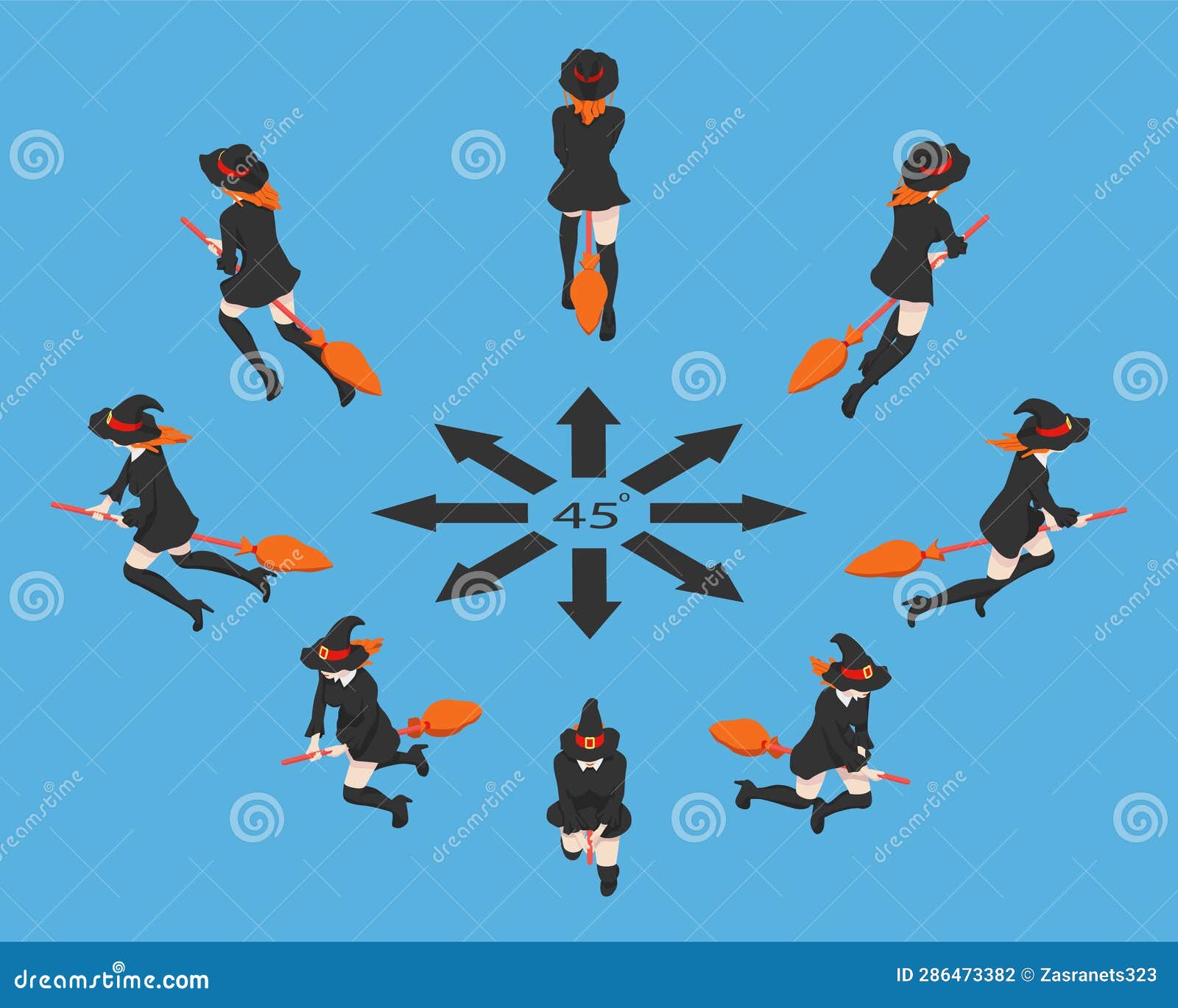 Rotation of Witch on a Broomstick by 45 Degrees. Stock Vector ...