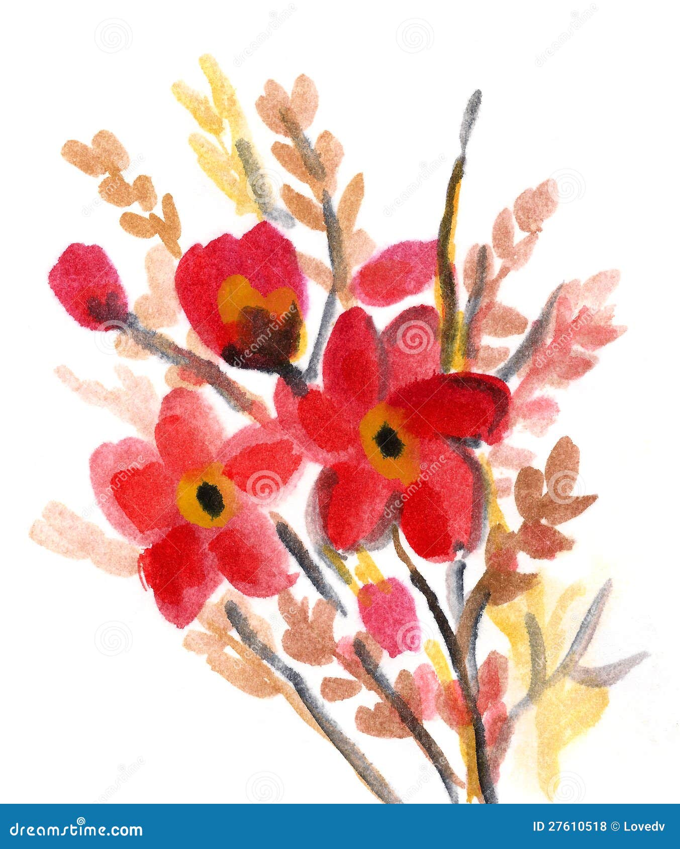 Rote Blumen Gemalt Im Aquarell Stock Abbildung - Illustration von farbe ...