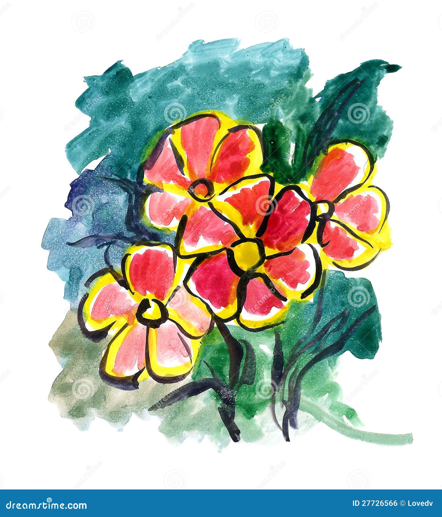 Rote Blumen Gemalt Im Aquarell Stock Abbildung - Illustration von ...
