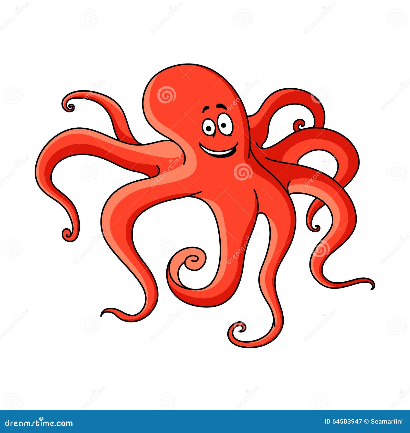 Rote Krake Der Karikatur Mit Langen Tentakeln Vektor Abbildung ...