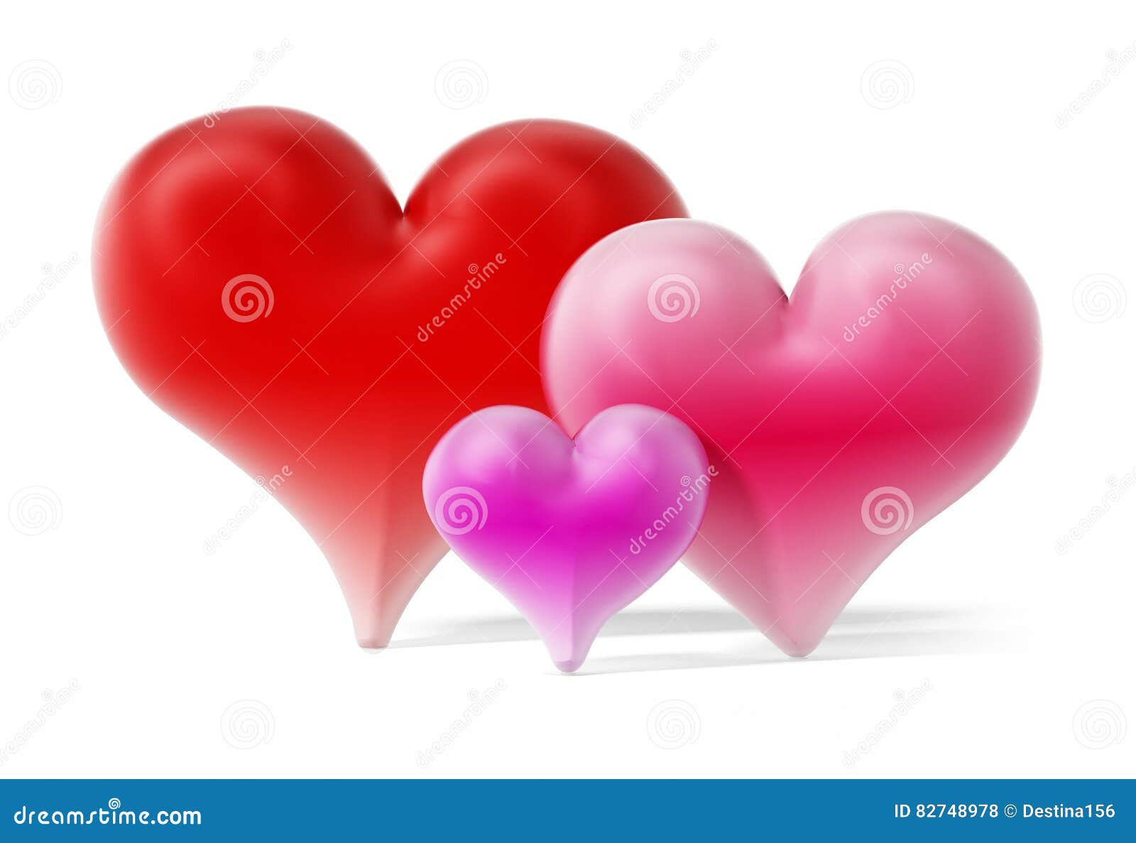 Rote, Rosa Und Purpurrote Herzen Abbildung 3D Stock Abbildung ...