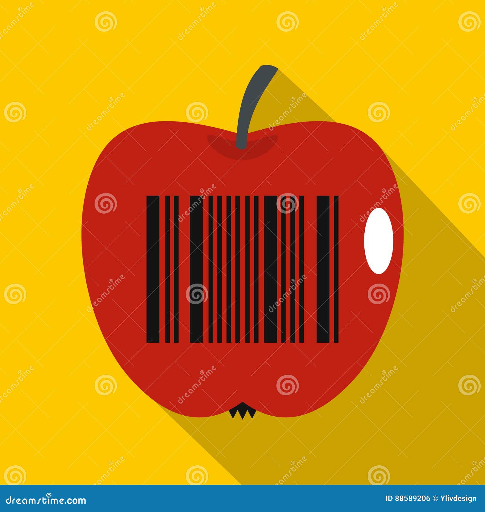 Roter Apfel Mit Barcodeikone, Flache Art Vektor Abbildung ...