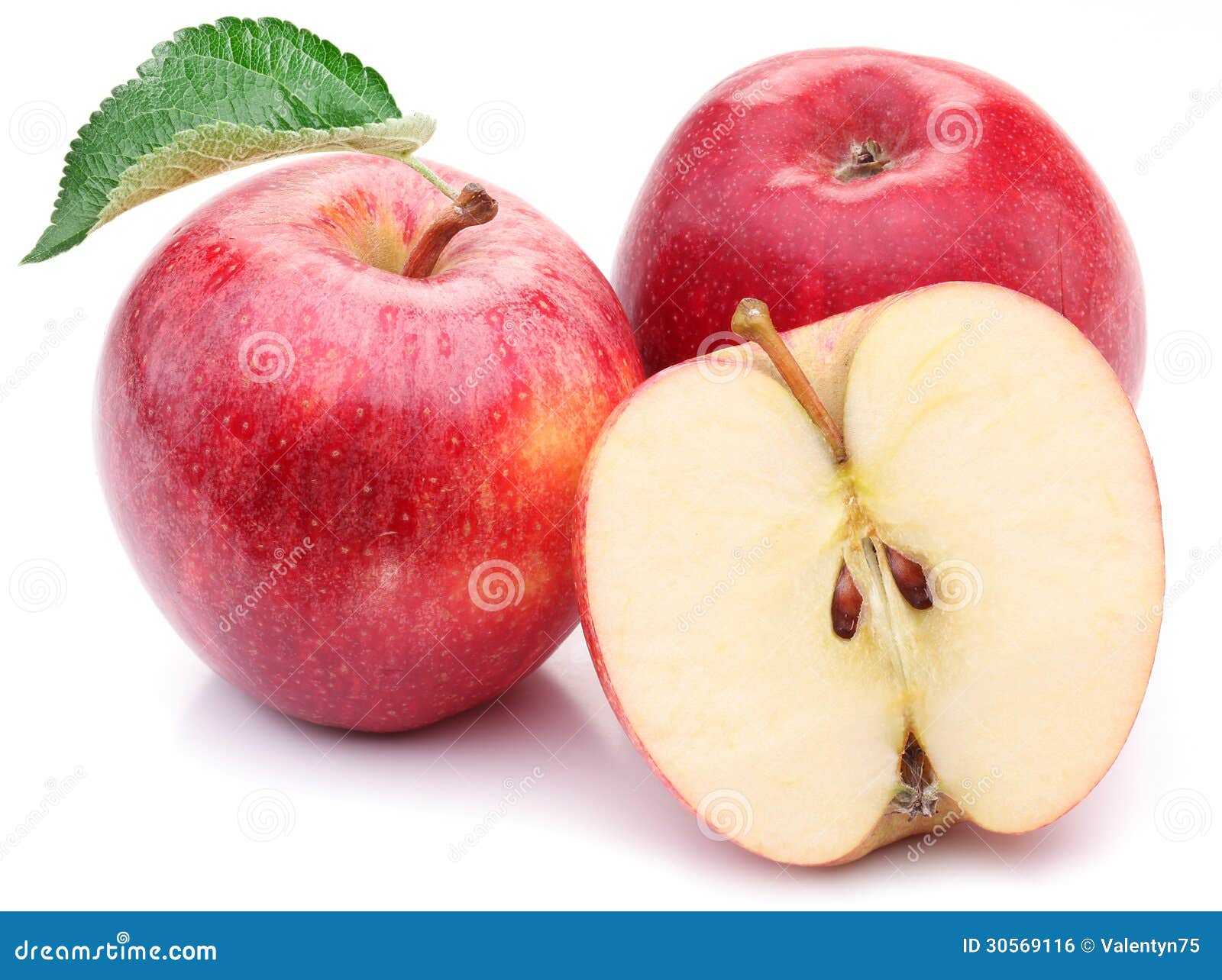 Roter Apfel Mit Blatt Und Scheibe. Stockfoto - Bild von saftig, diät ...
