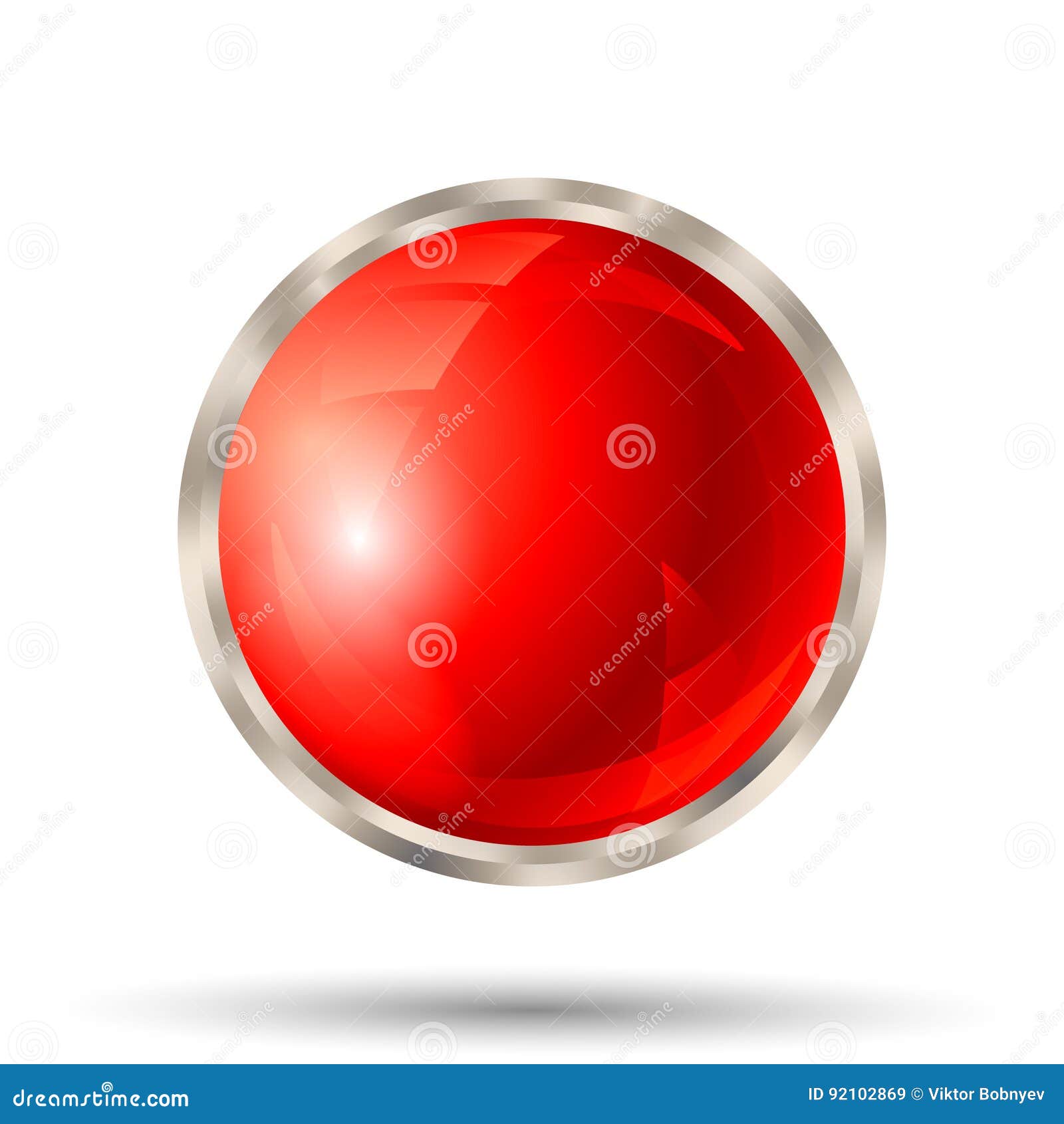 Roter Knopf Mit Silberner Metallischer Grenze Vektor Abbildung ...