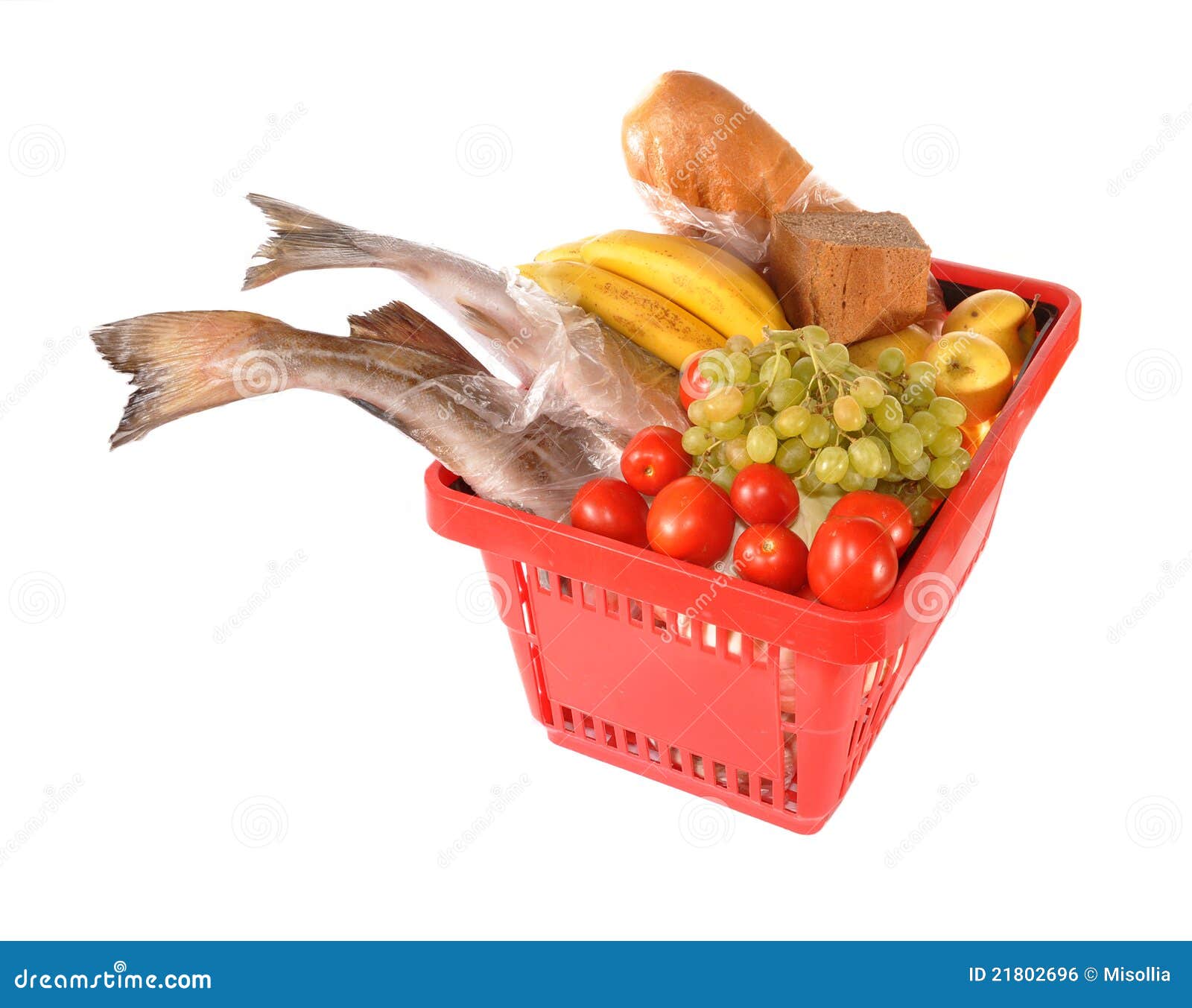 Roter Korb mit Produkten stockfoto. Bild von rolle, korb - 21802696