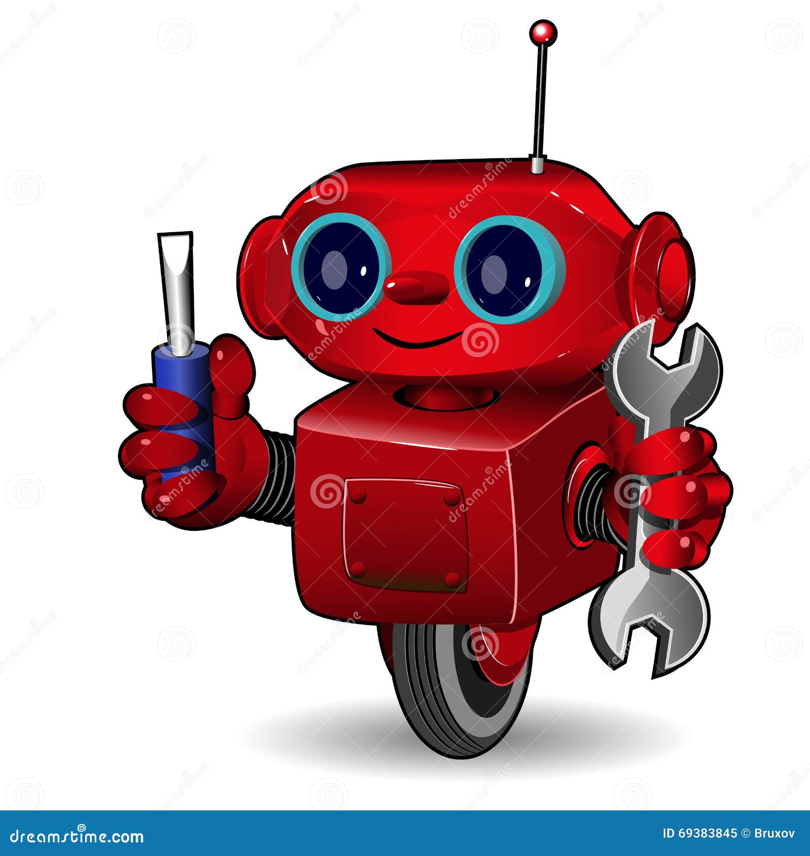 Roter Roboter mit Werkzeug vektor abbildung. Illustration von geschenk ...