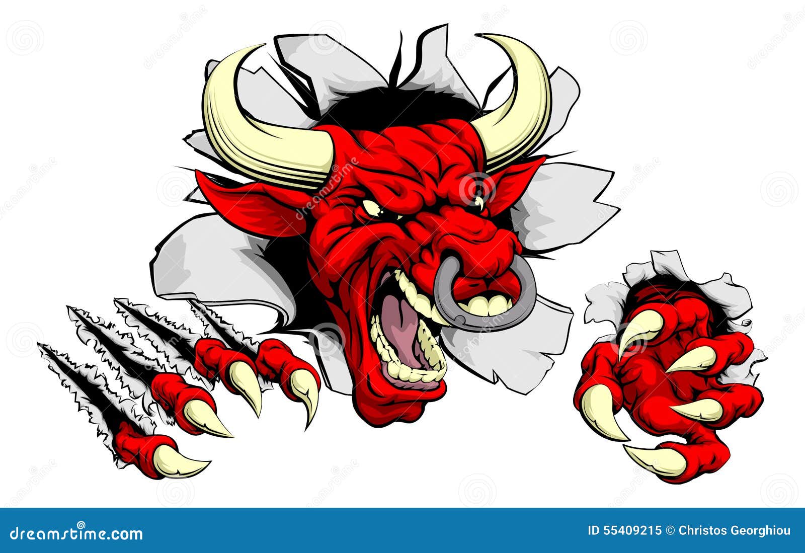 Roter Stier, Der Durch Hintergrund Zerreißt Vektor Abbildung ...