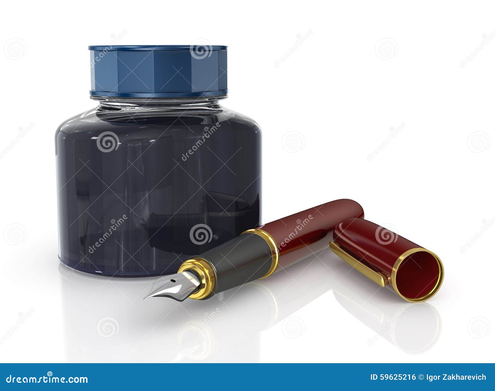 Roter Tintenstift Mit Einem Glas Tinte Stock Abbildung - Illustration ...