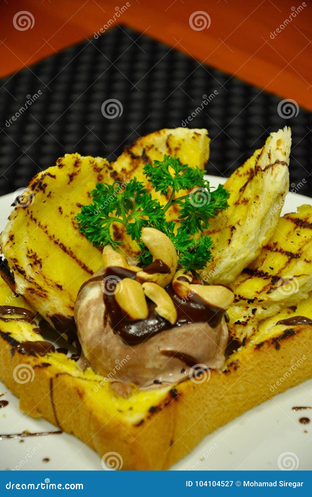 Roti Bakar Kacang Mede Served with Ice Cream Stock Image - Image of ...
