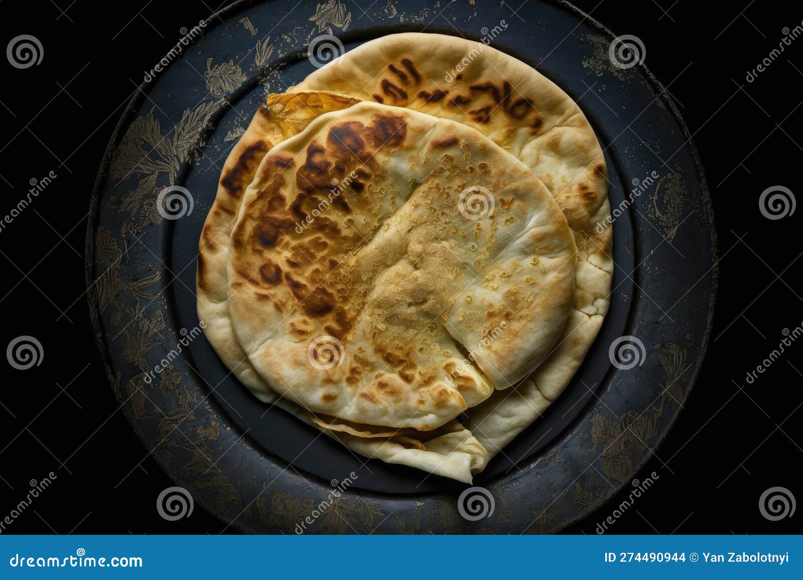 Roti Canai on Black Matte Plate. Generative AI Stock Illustration ...