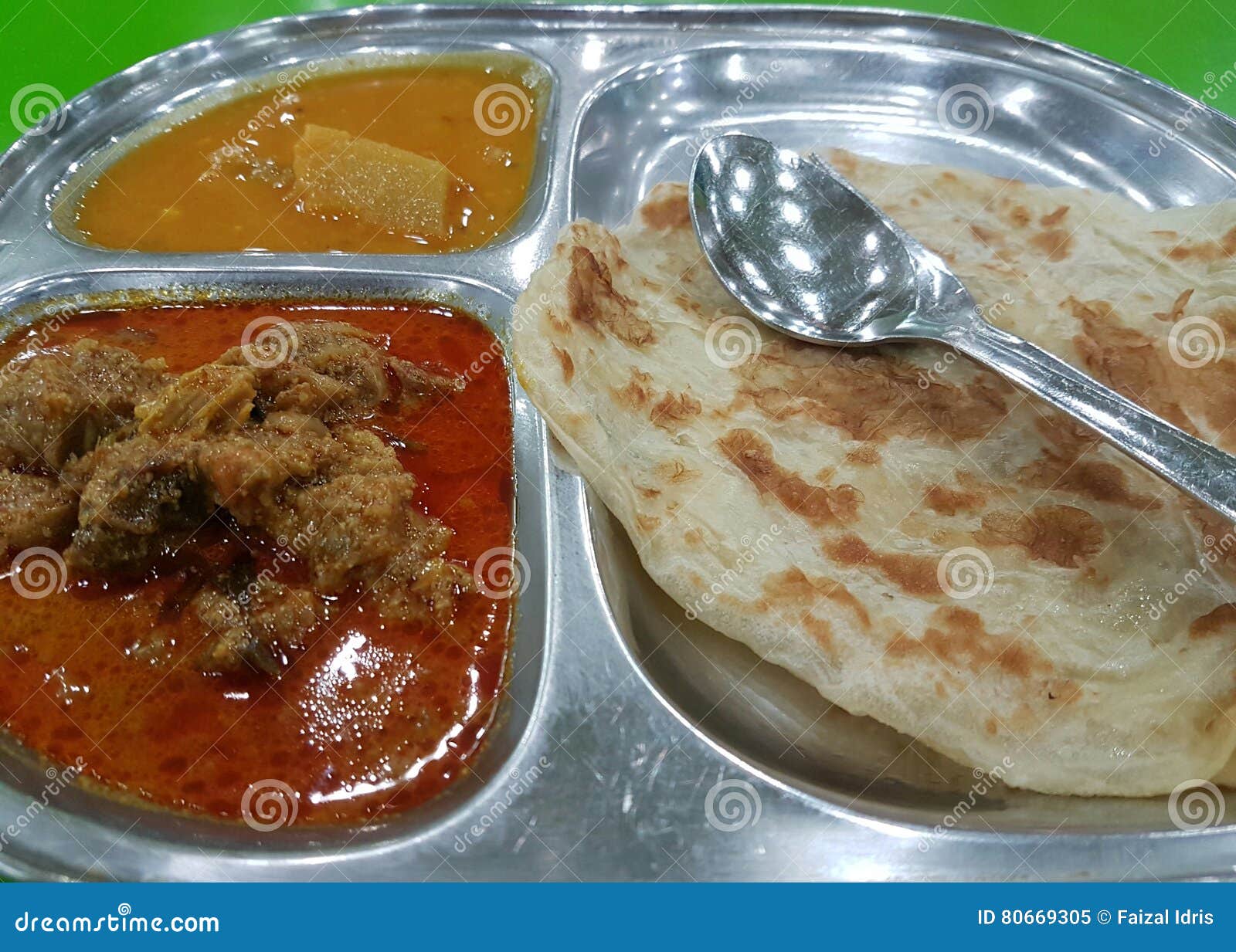 Roti Canai With Lamb Curry On Silver Tray Stock Image | CartoonDealer ...