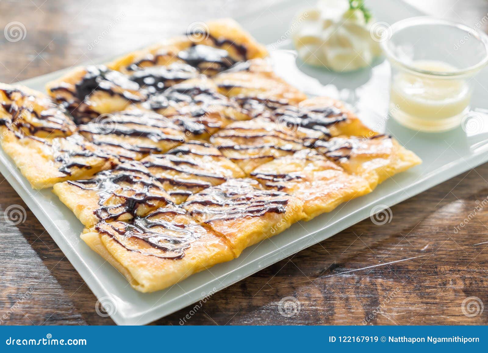 Roti with chocolate sauce stock image. Image of sweet - 122167919