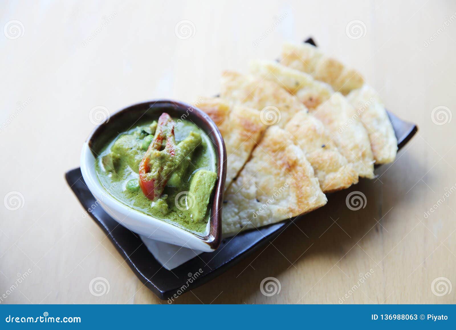 Roti with Green Curry on a Plate Stock Image - Image of canai, lunch ...