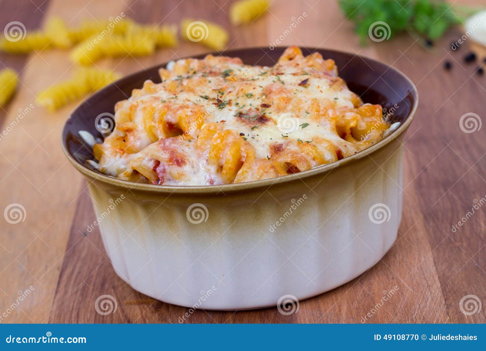 Rotini spiral pasta gratin stock photo. Image of dishware - 49108770
