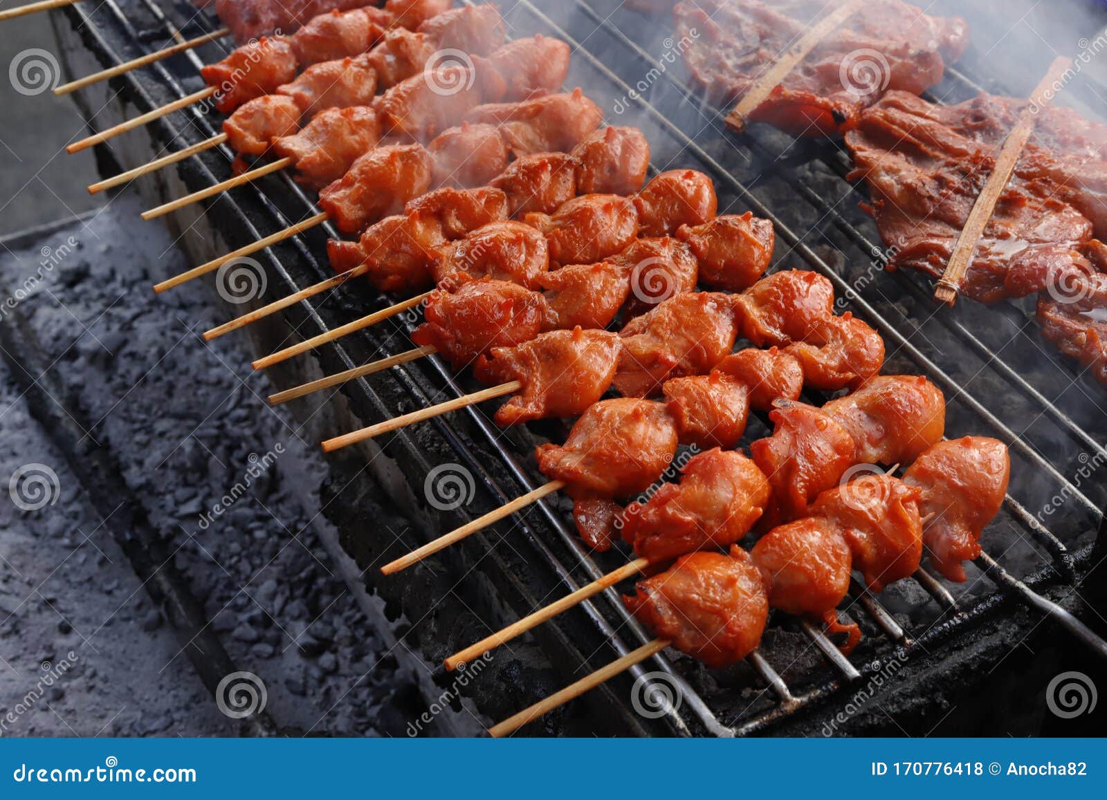 Rotisserie Chicken on Fireplace and Smoked. Stock Photo - Image of ...