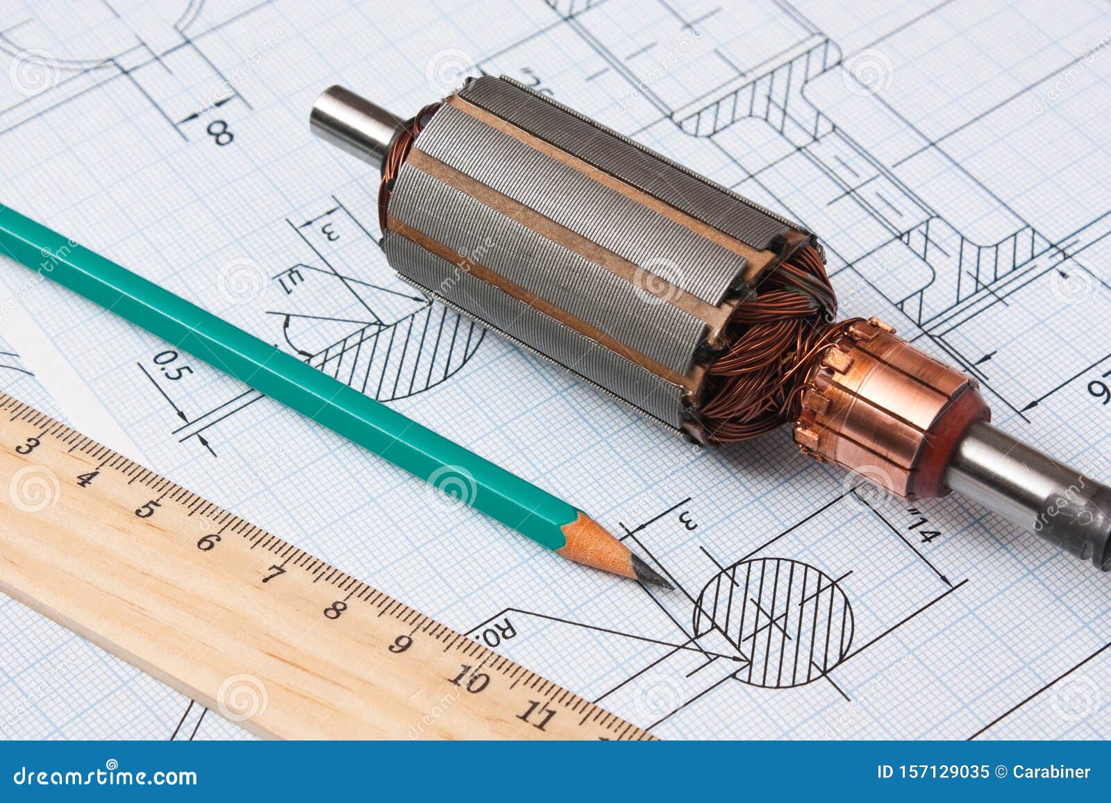 Rotor of Electromotor and Drawing Stock Image - Image of pencil ...