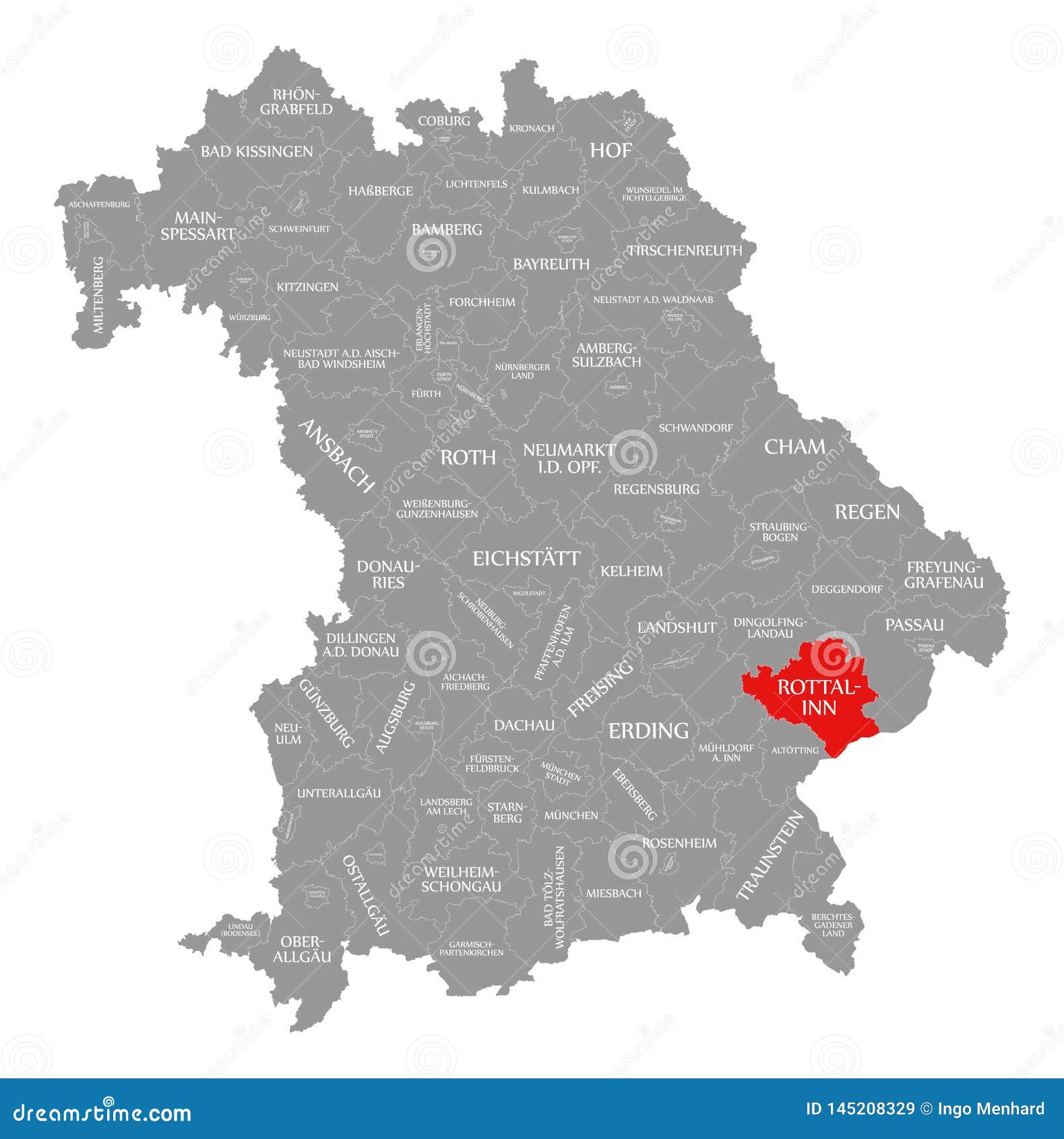 Rottal-Inn County Red Highlighted in Map of Bavaria Germany Stock ...