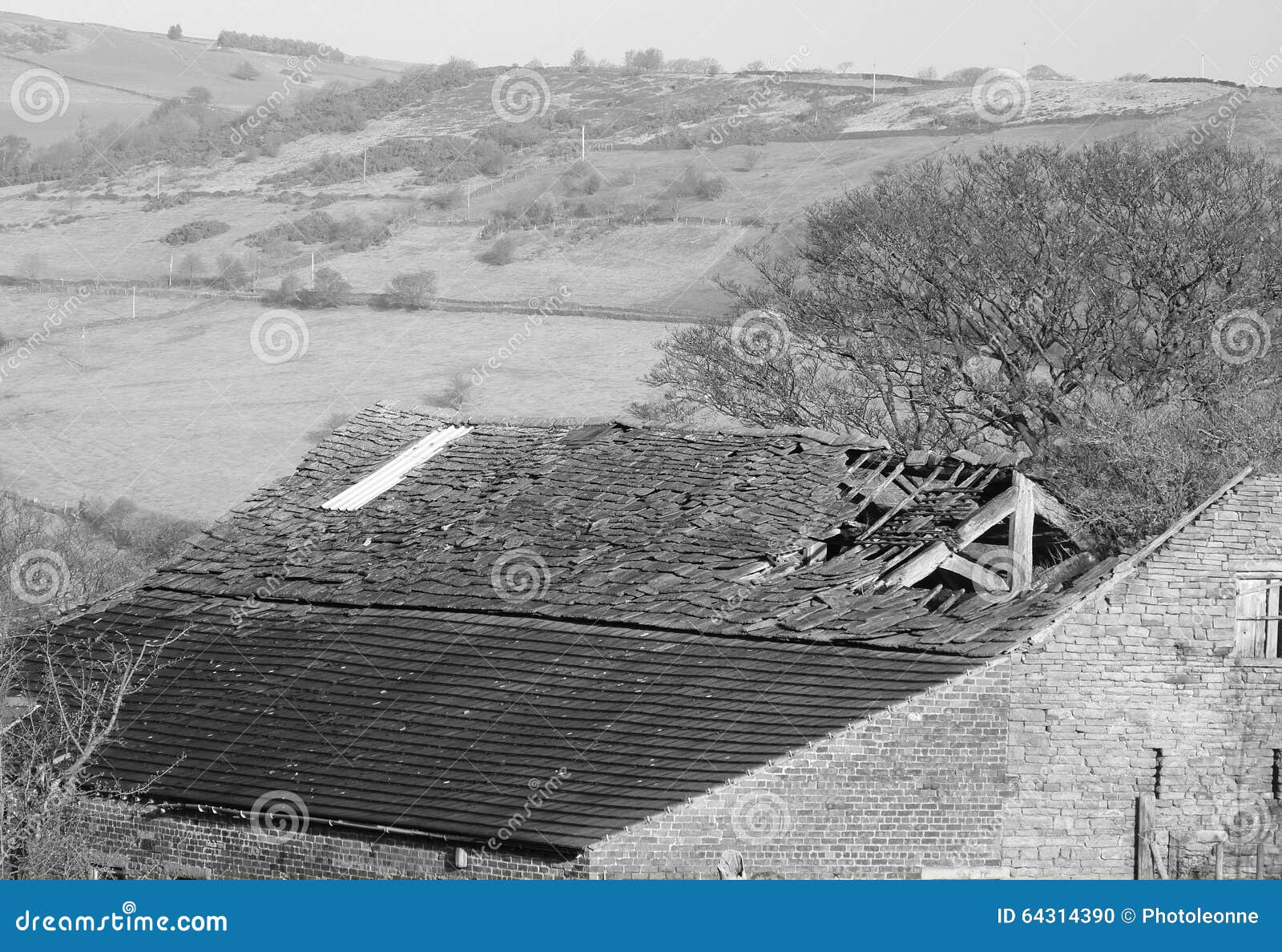 Rotten Farmhouse Abandoned Roof Broken Stock Photo - Image of gloomy ...