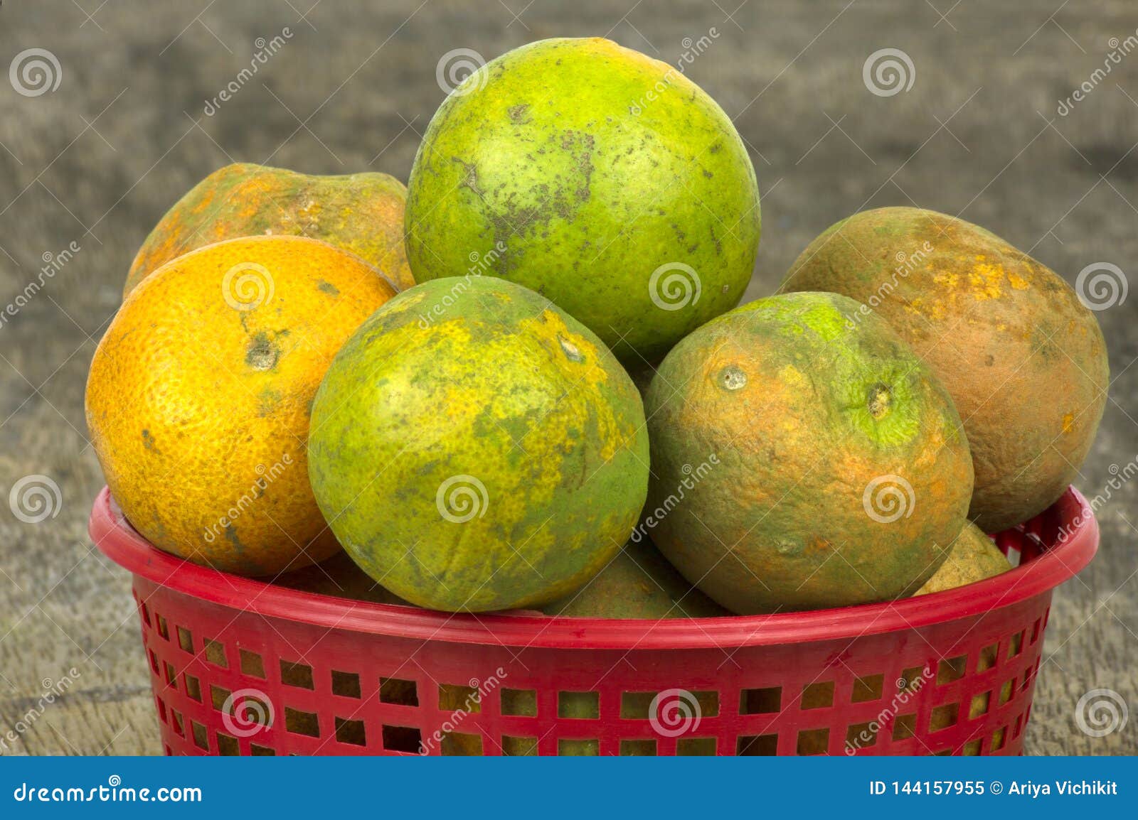 Rotten Orange in a Plastic Basket on Wooden Floor Stock Image - Image ...
