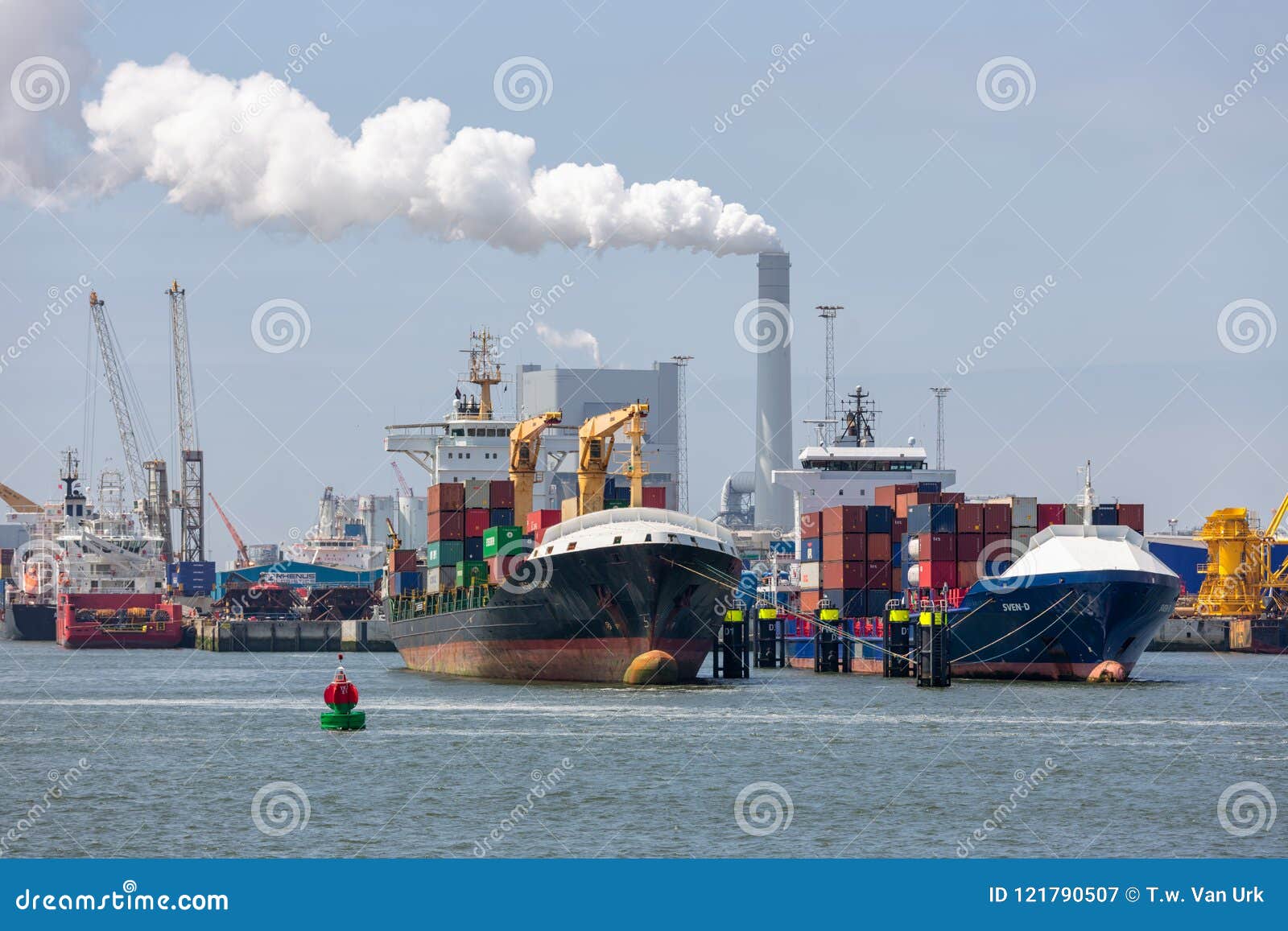Container Terminal in Dutch Harbor Rotterdam with Cargo Ships Moored ...