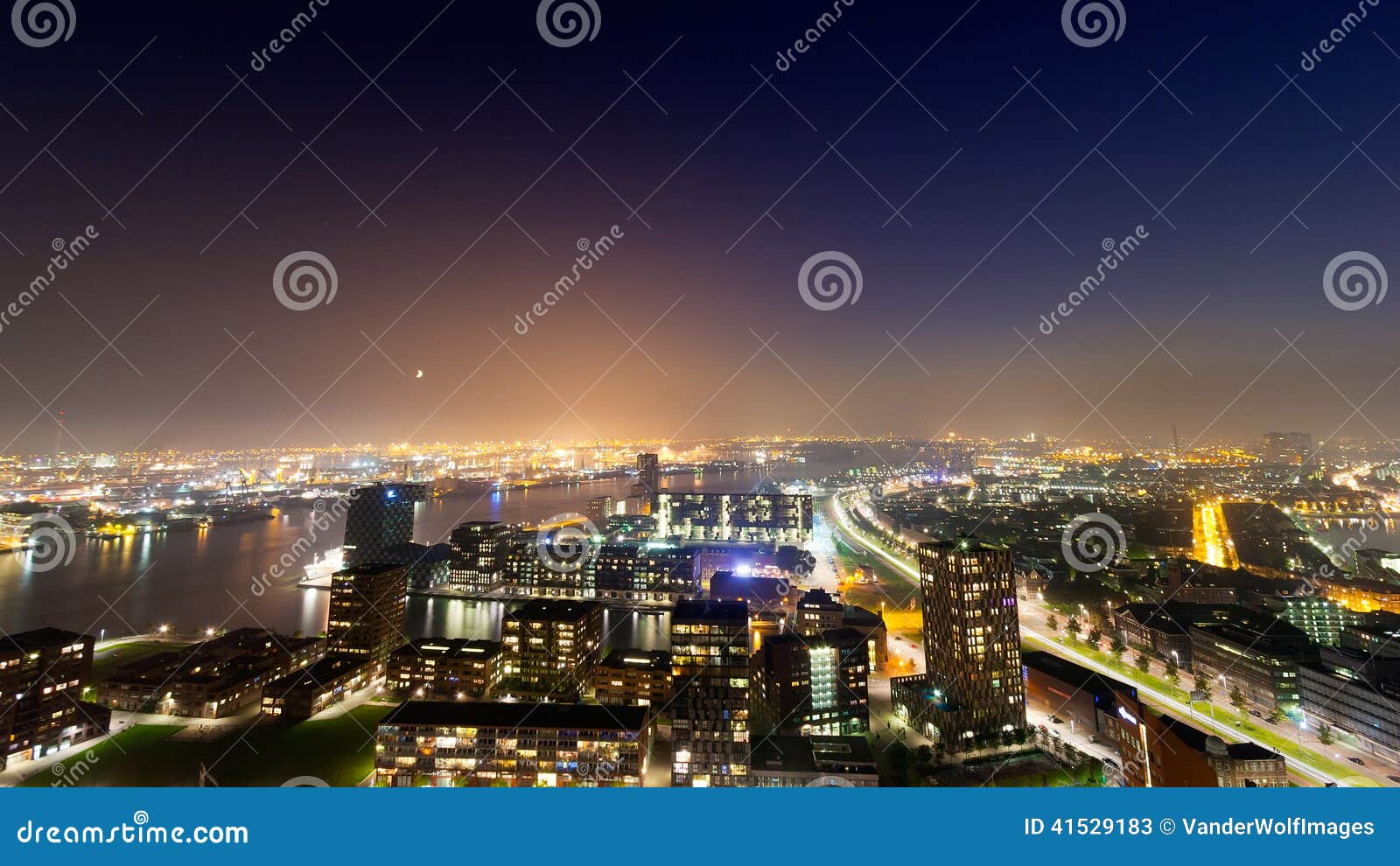 Rotterdam at night stock image. Image of architecture - 41529183