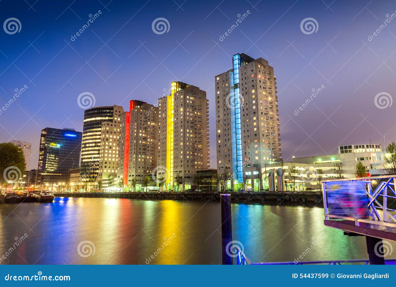 Rotterdam Night Skyline on a Stormy Evening Stock Image - Image of ...
