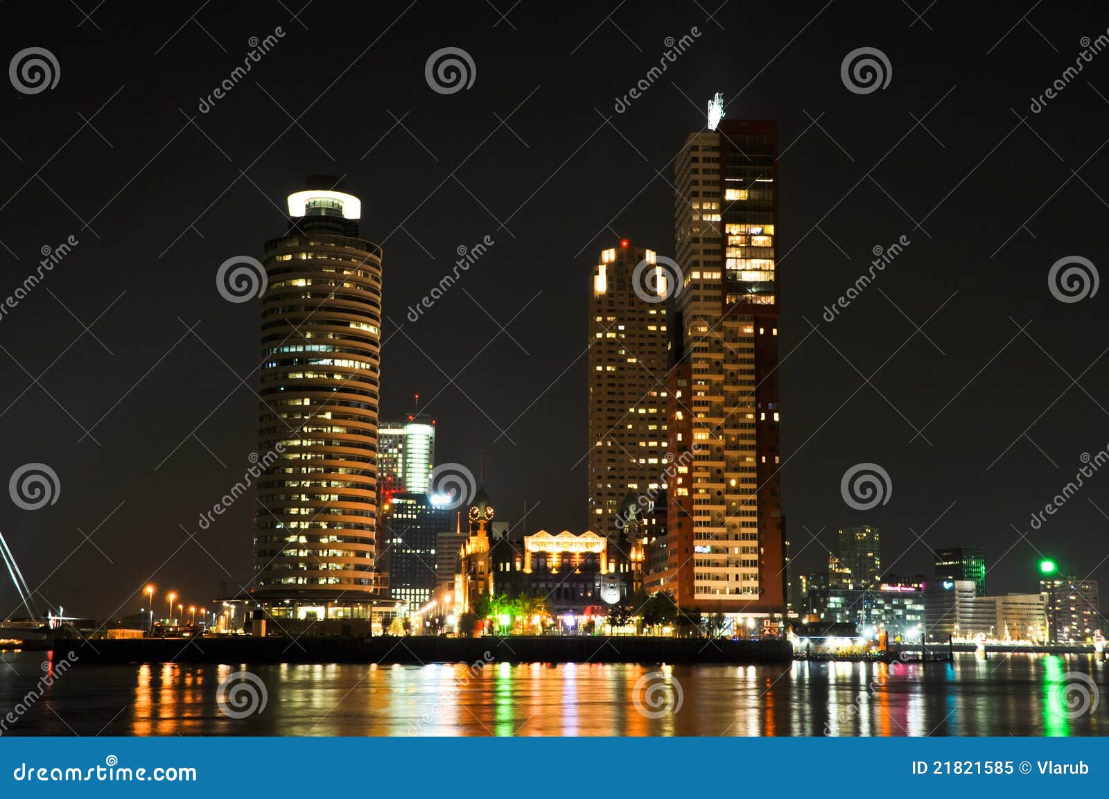 Rotterdam Night View of Downtown Stock Image - Image of europe, harbor ...