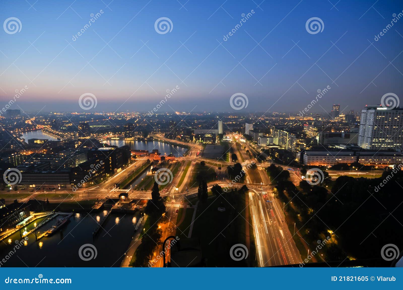 Rotterdam Night View To City Skyline Stock Image - Image of plant ...
