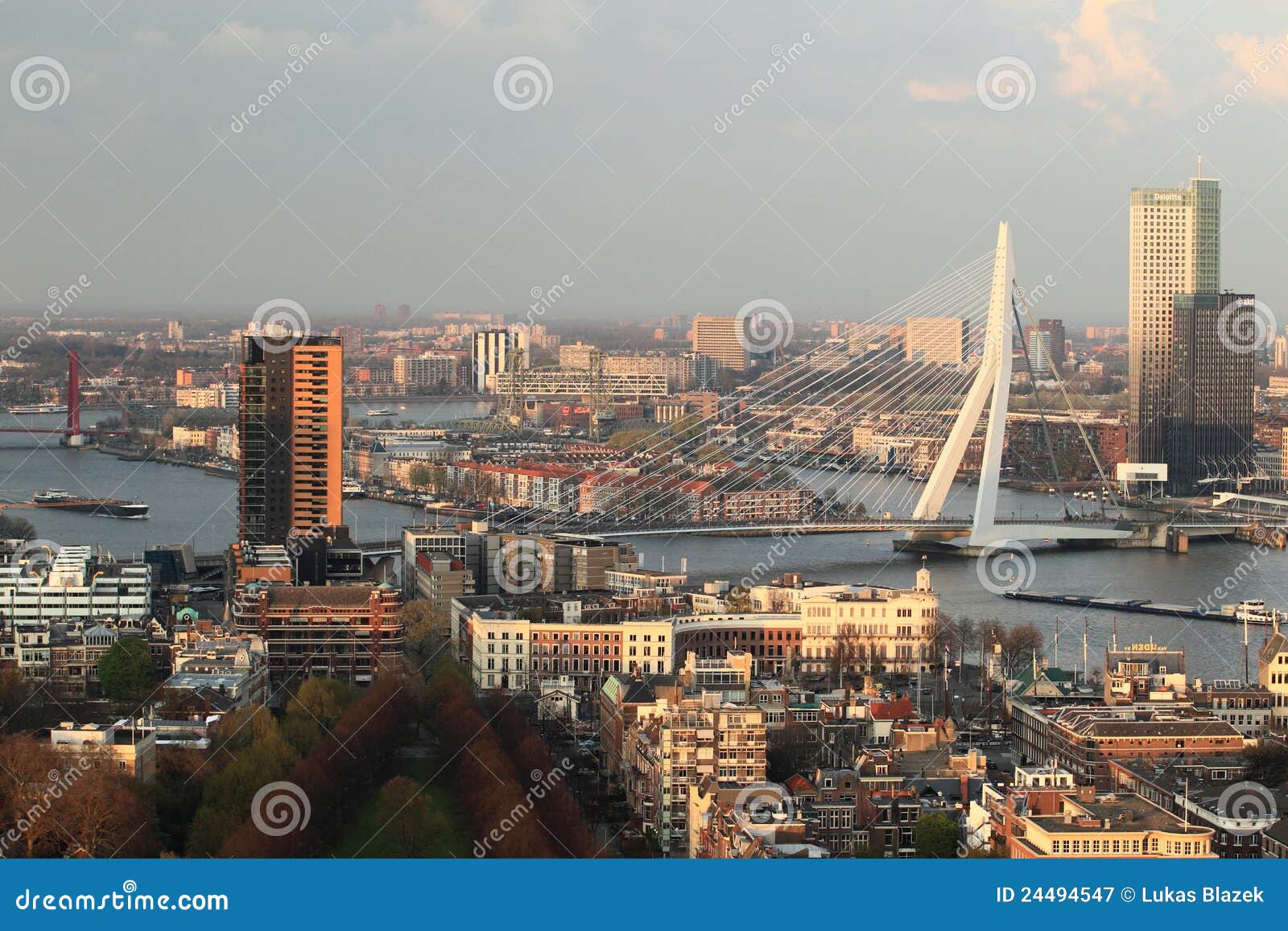 Rotterdam skyline editorial photography. Image of bridge - 24494547