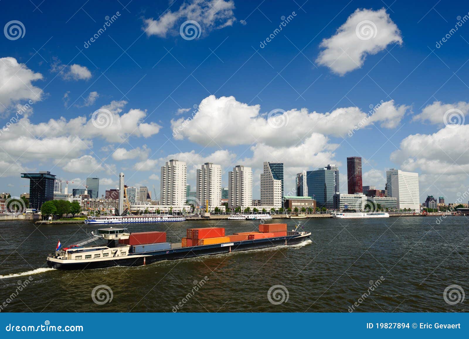 Rotterdam Skyline and Container Ship Stock Photo - Image of popular ...