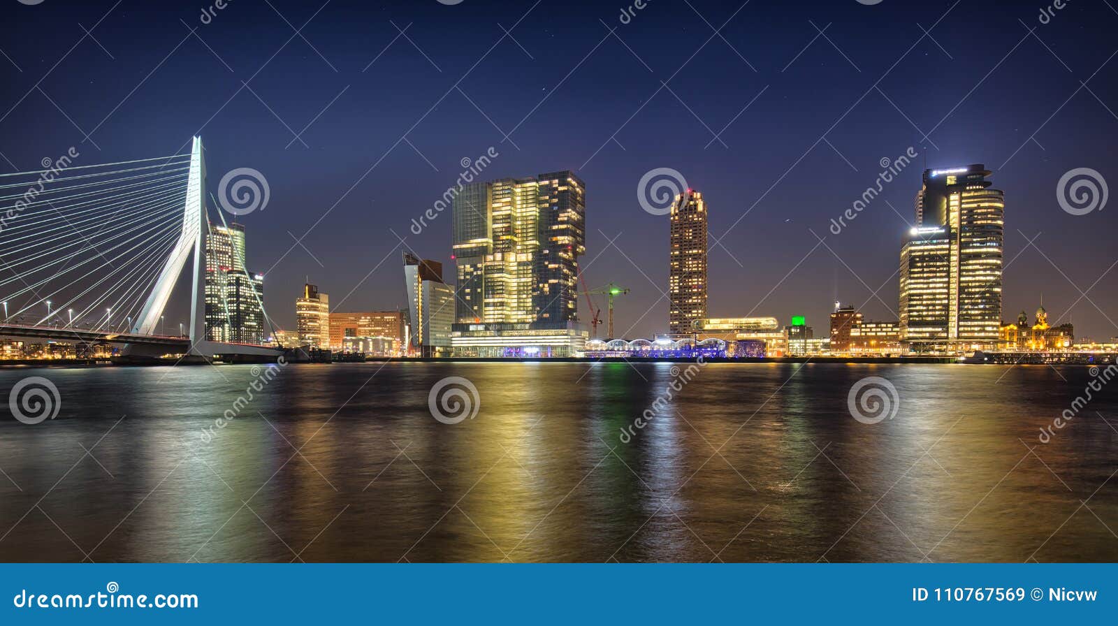Rotterdam Skyline at Night Hdr. Editorial Stock Image - Image of meuse ...