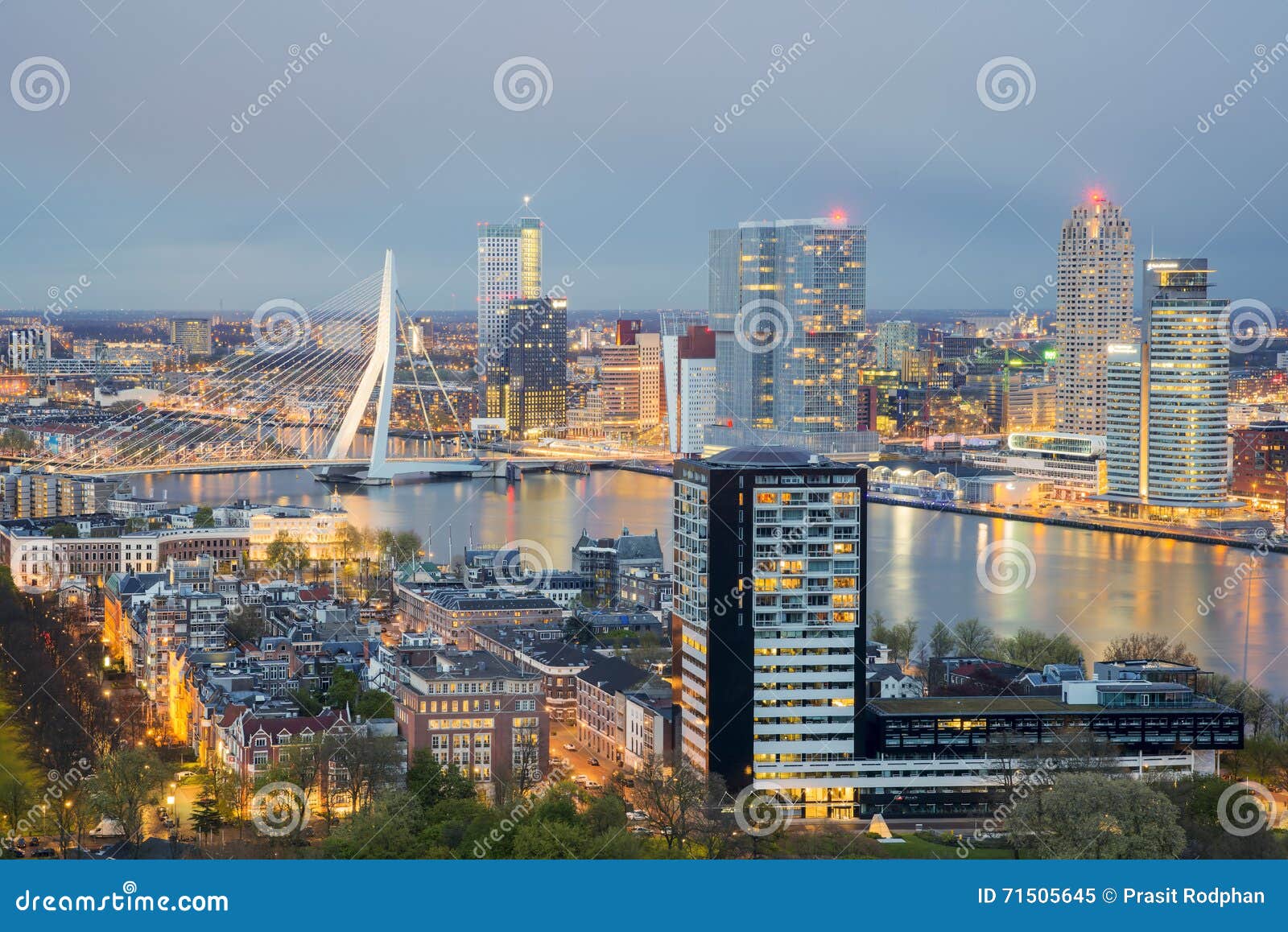 Rotterdam Skyline at Night in Netherlands Stock Image - Image of house ...