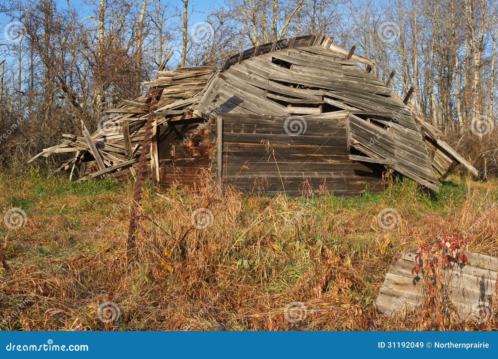 Rotting Old Barn with Rusty Mower in Foreground Stock Image - Image of ...