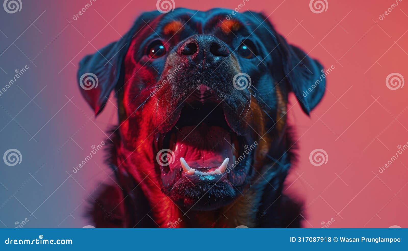 Rottweiler, Angry Dog Baring Its Teeth, Studio Lighting Pastel ...