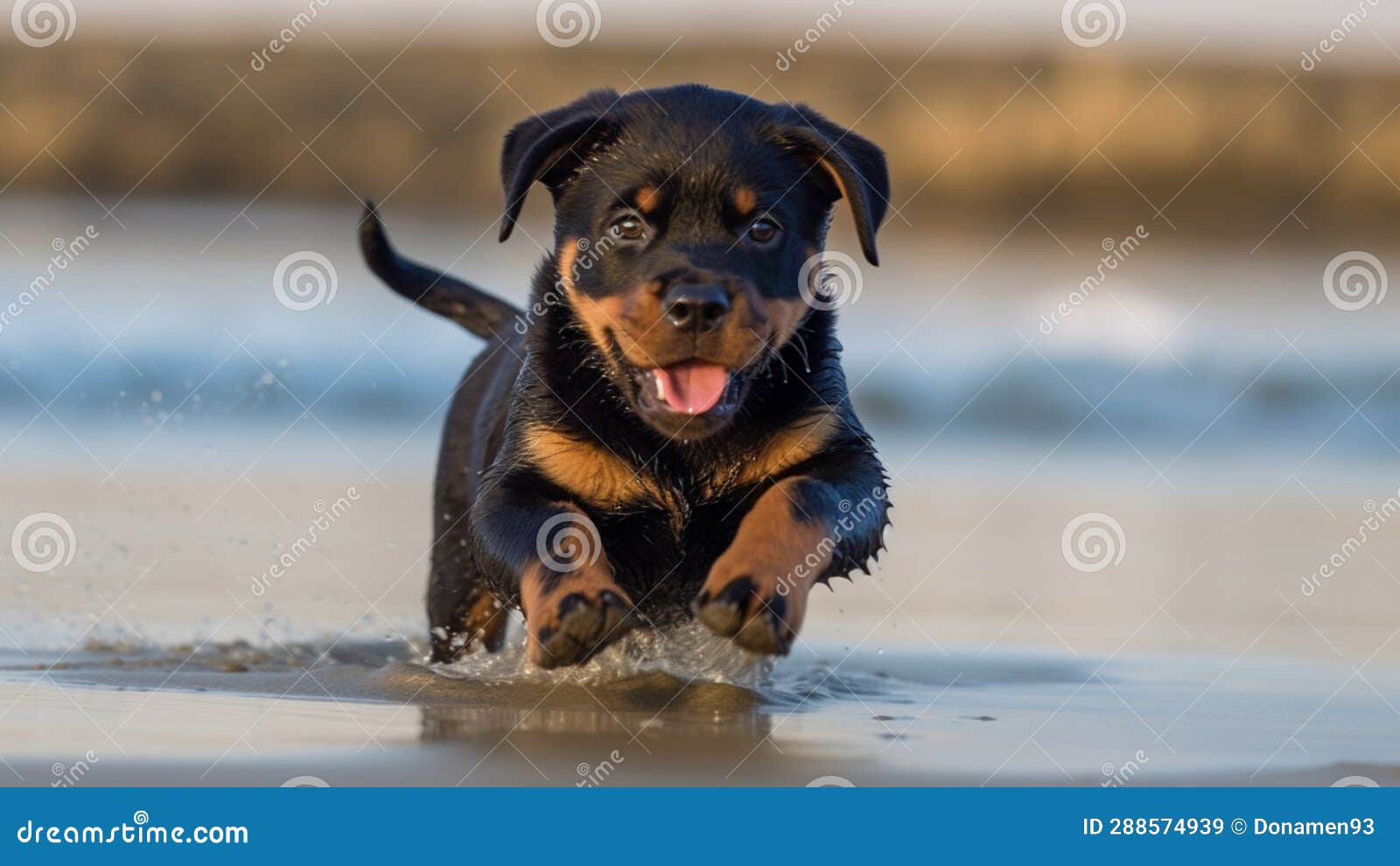 Cute Rottweiler Puppy Playing in a Beach Stock Illustration ...