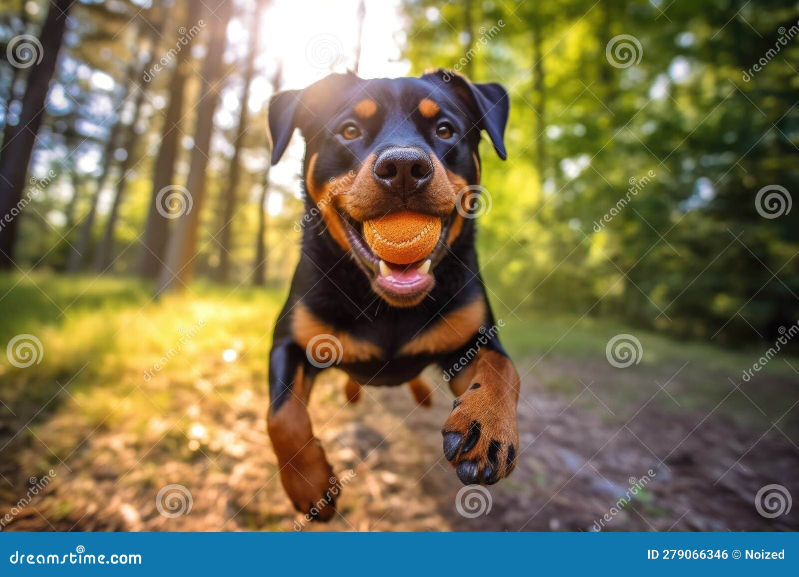 Happy Rottweiler Playing Fetch In Green Meadow - Watercolor Painting ...
