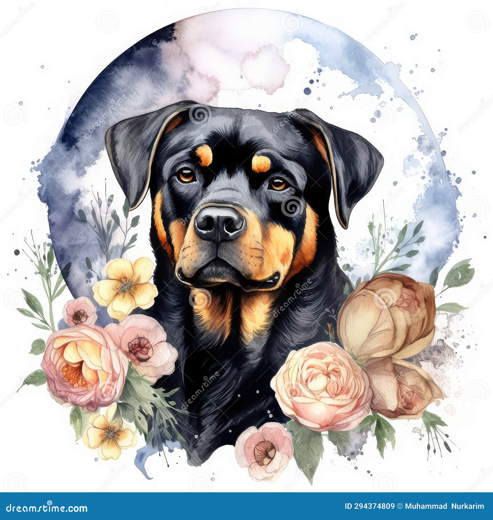 Rottweiler Watercolor Generative Ai Stock Illustration - Illustration ...
