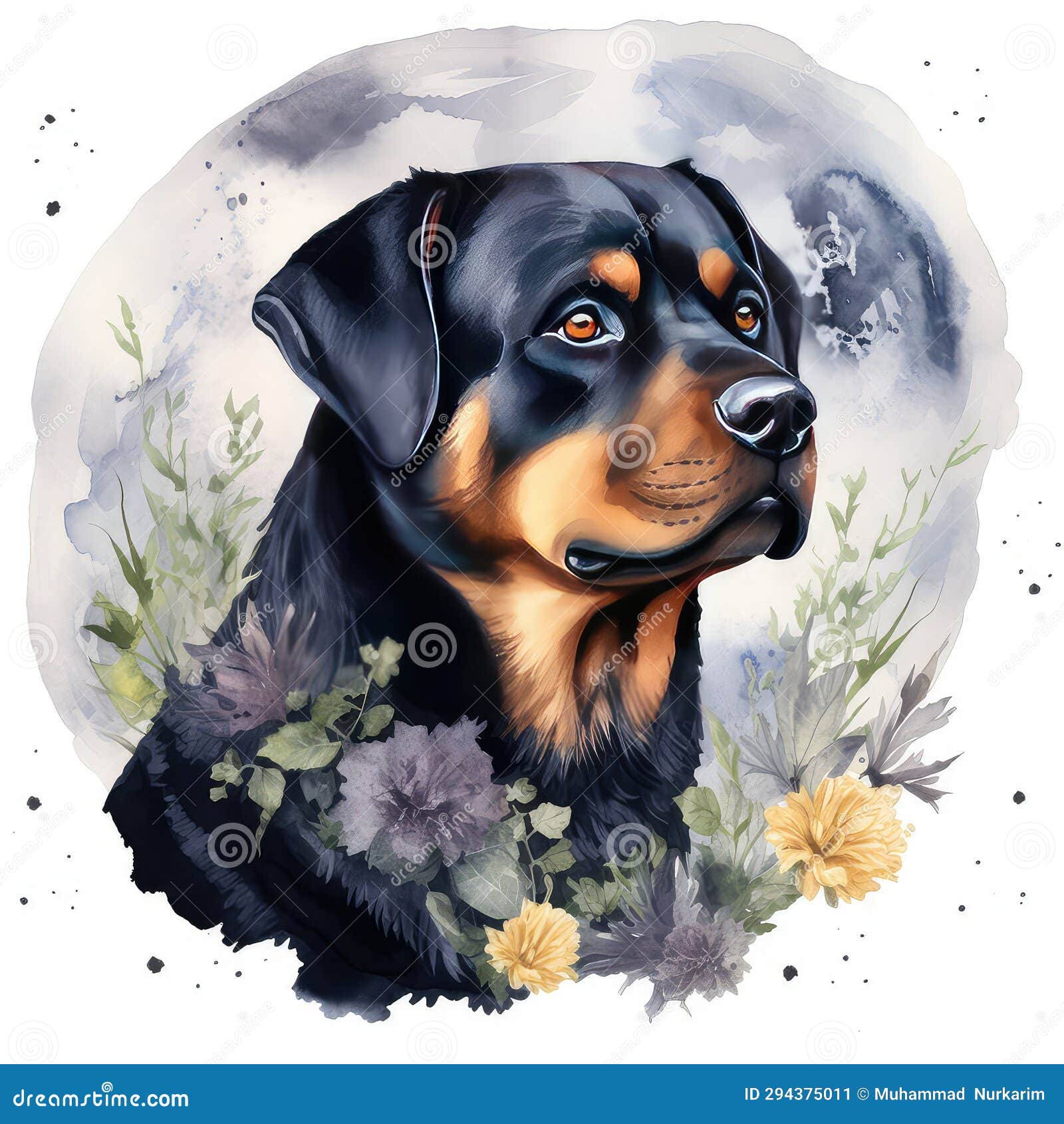 Rottweiler Watercolor Generative Ai Stock Illustration - Illustration ...