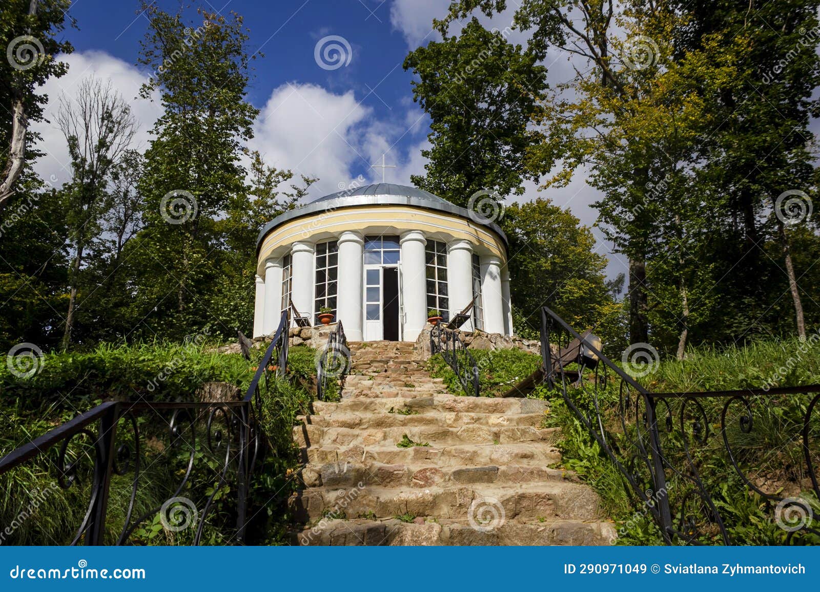 Rotunda Building with Columns and Stone Staircase. Sula, Belarus ...