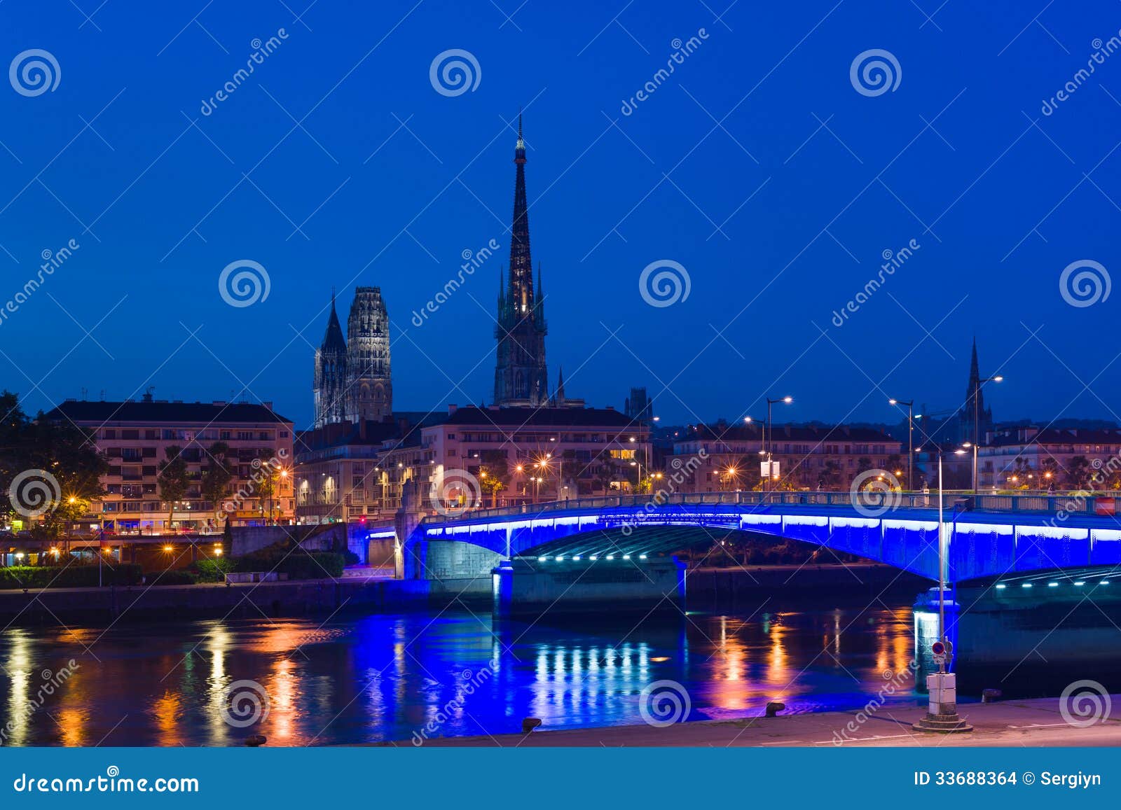 Rouen at asummer night stock photo. Image of river, skyline - 33688364