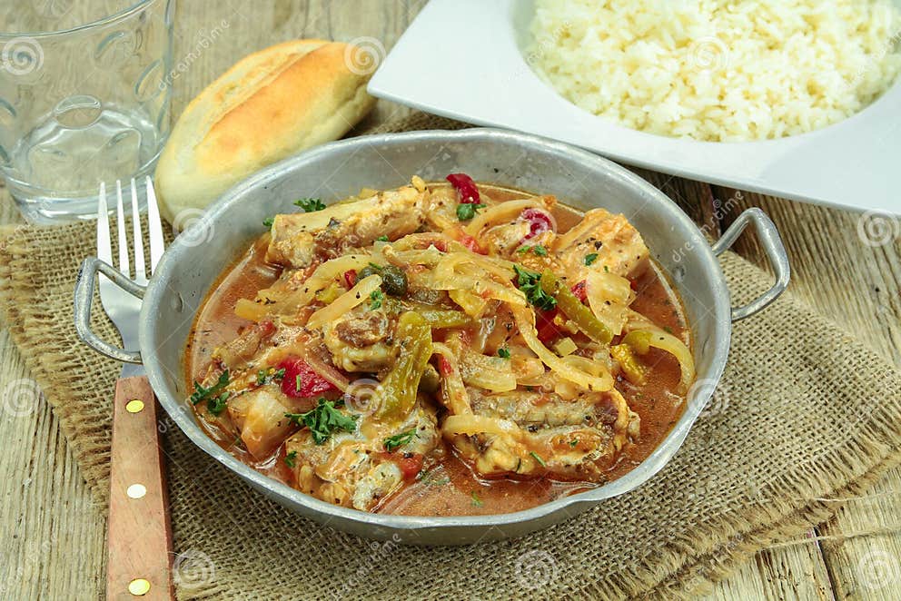 Rougail of fish stock photo. Image of onions, creole - 166372596