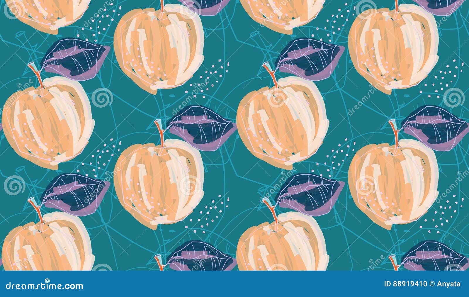 Rough Abstract Orange Apples with Leaf on Bright Green Stock Vector ...