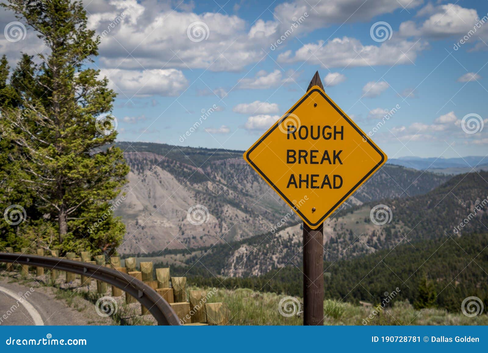 Rough Break Ahead Sign in the Forest Stock Image - Image of success ...