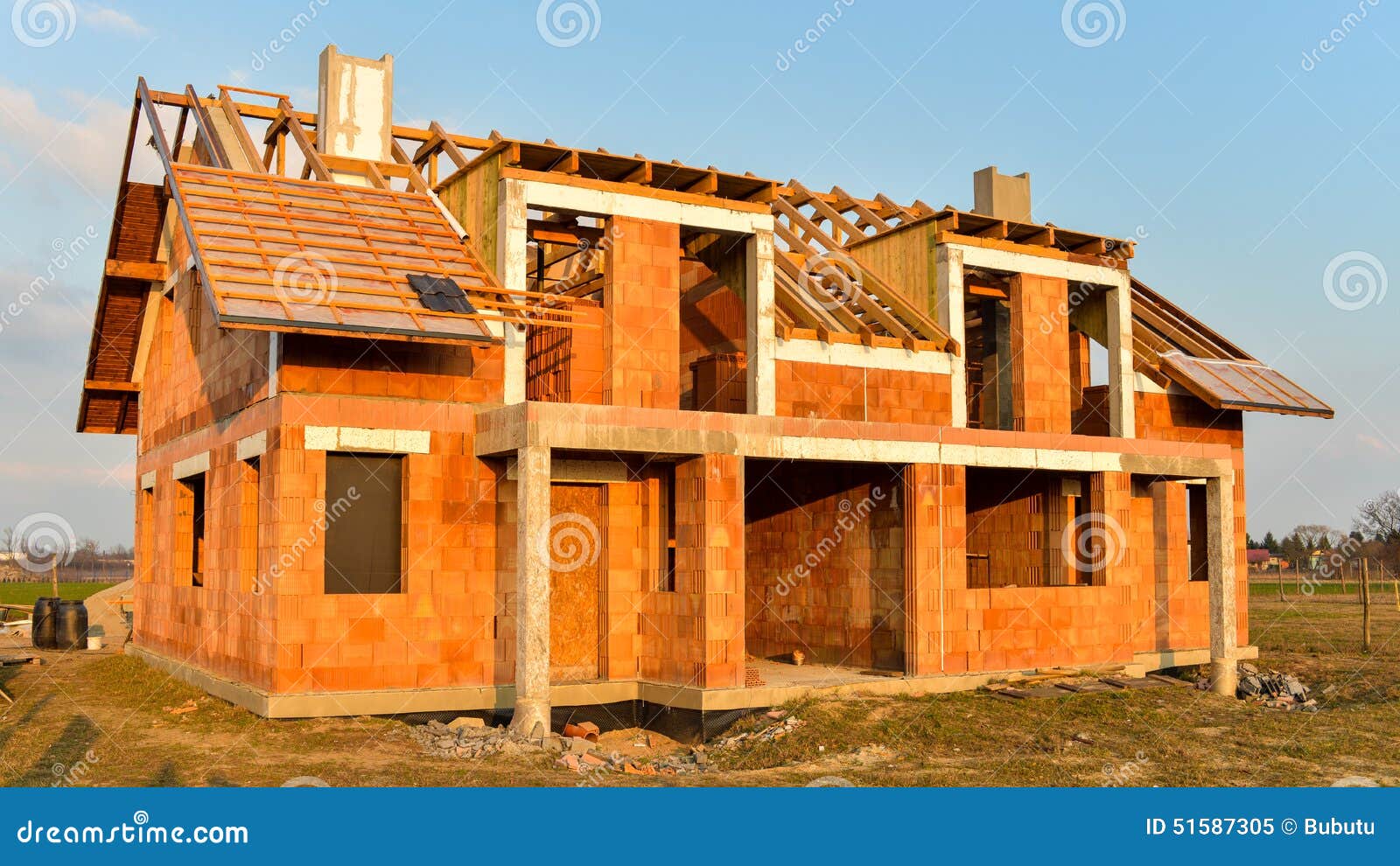 Rough Brick Building House Under Construction Stock Image - Image of ...