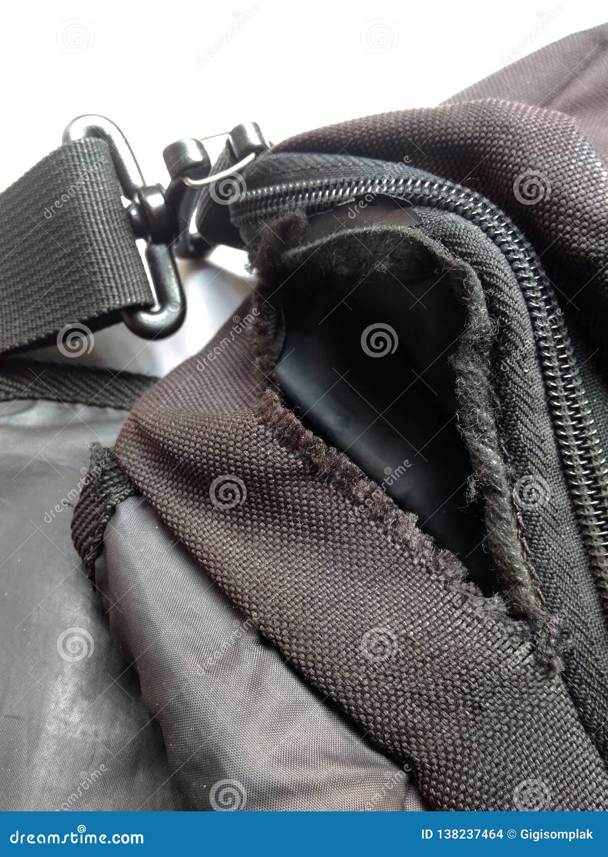 Rough Broken Small Black Bag at White Background Stock Photo - Image of ...