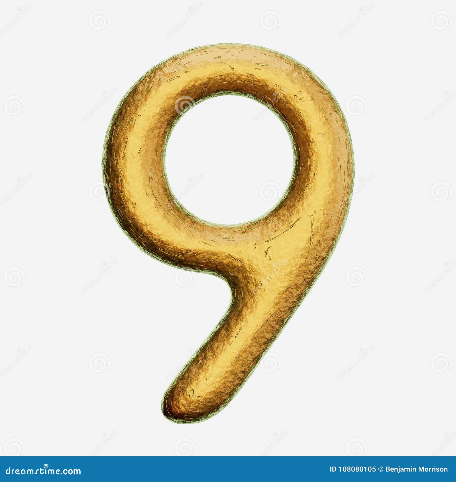 Rough Bronze Number 9 on a White Background Stock Illustration ...