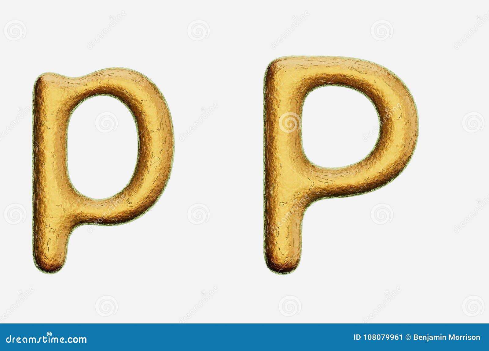 Rough Bronze Uppercase and Lowercase P on a White Background Stock ...