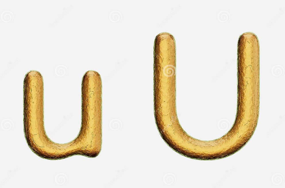 Rough Bronze Uppercase and Lowercase U on a White Background Stock ...