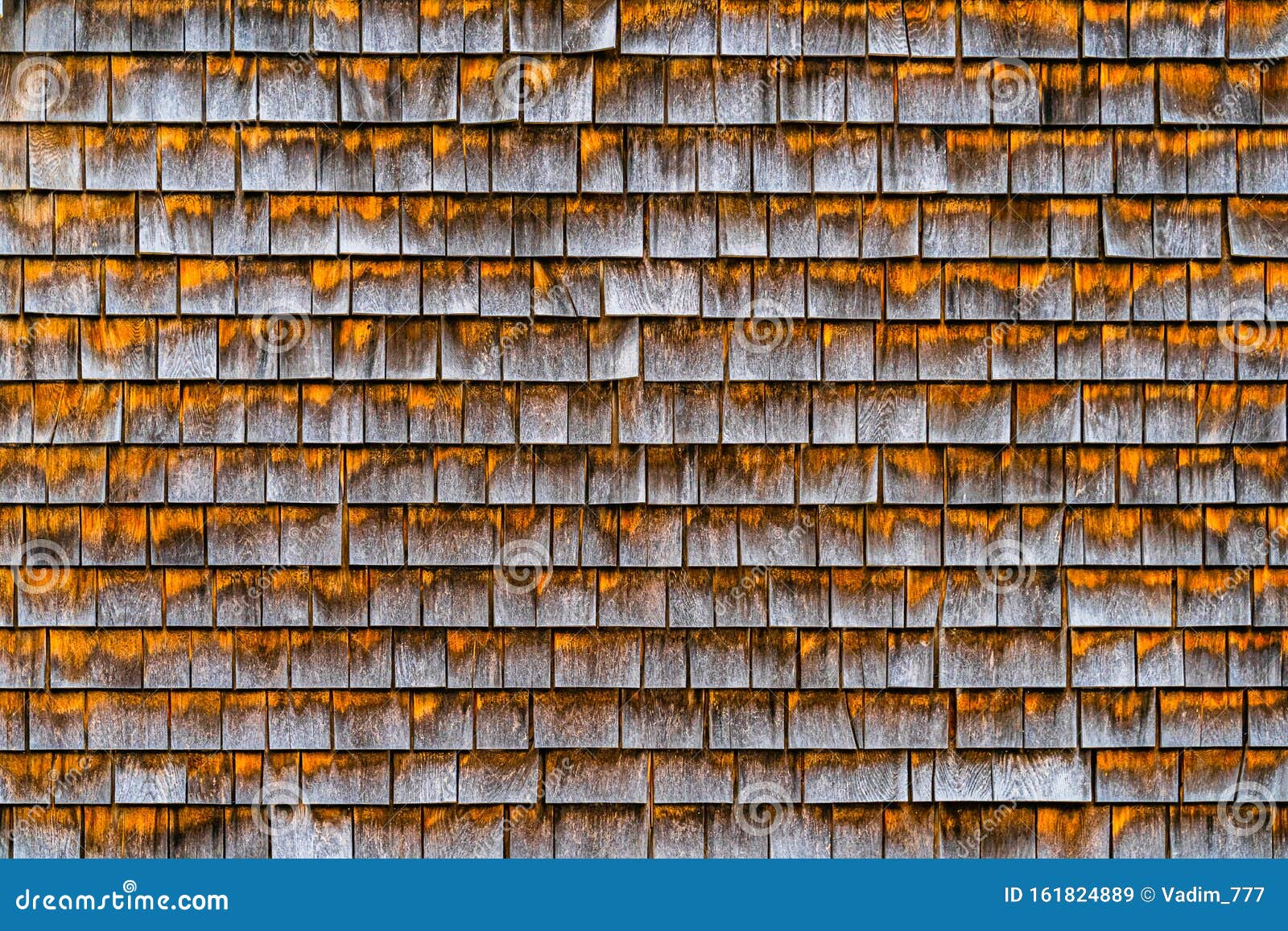 Rough Bumpy Wood Shingles Cladding, Row of Wooden Material of Small ...