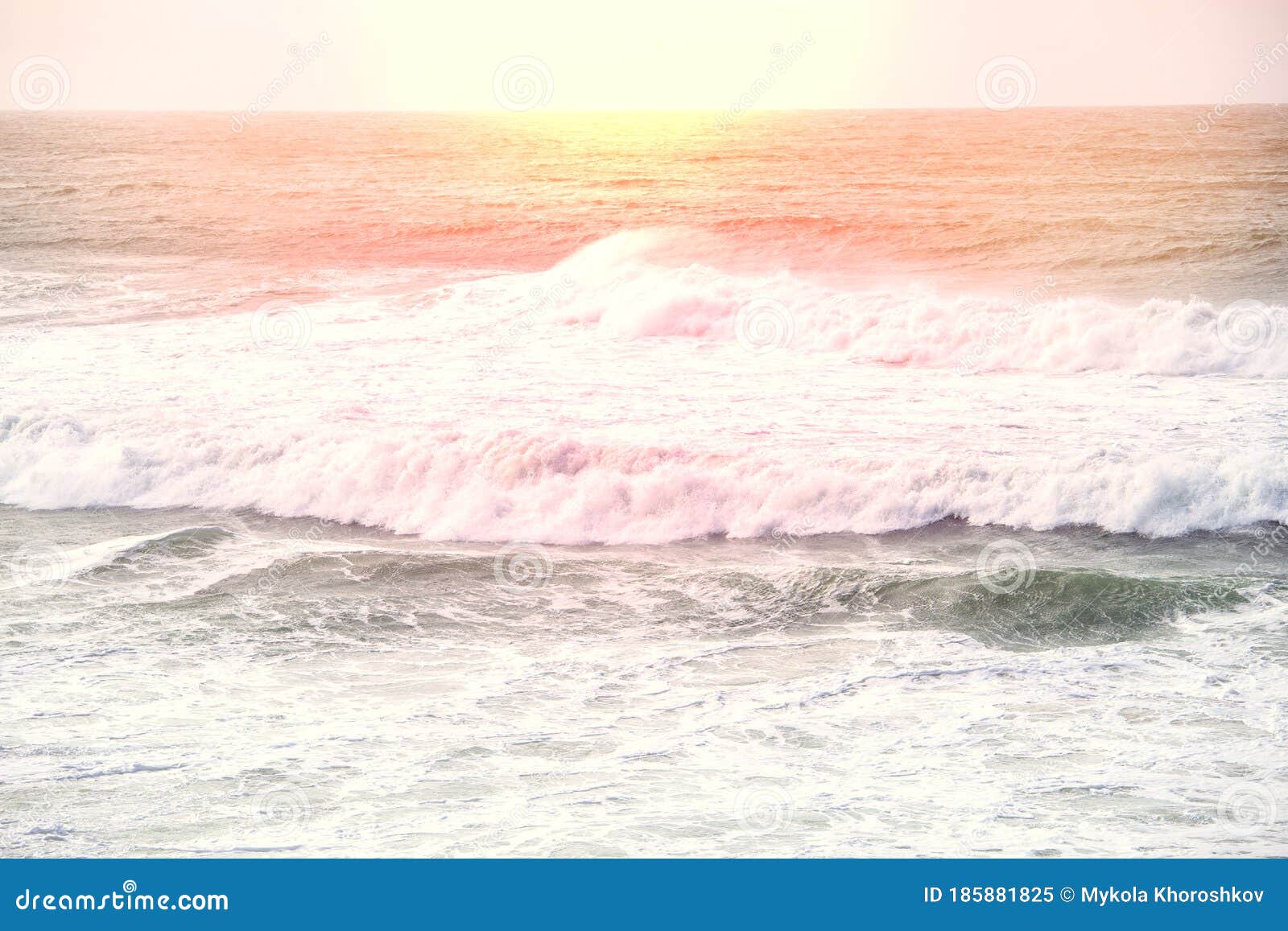 Rough Colored Ocean Wave Falling Down at Sunset Stock Image - Image of ...